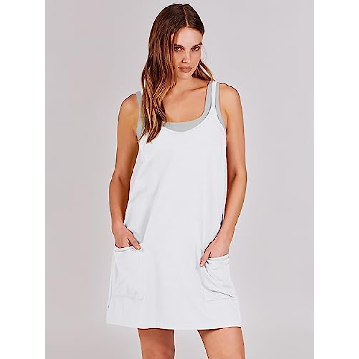 ANRABESS Women 2023 Summer Mini Dress Casual Sleeveless Short Sundress Athletic Workout Dress Build in Shapewear for Tennis Sports Onesie 1125mibai-XL White