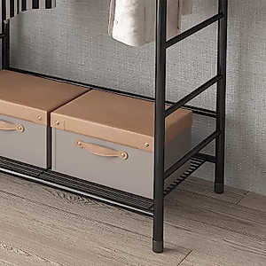 Nyehiret Metal Free-Standing Garment Rack，Storage Organizer for Bedroom Clothes Garment Rack with Shelves，Hanging Rod and Storage Box, Black