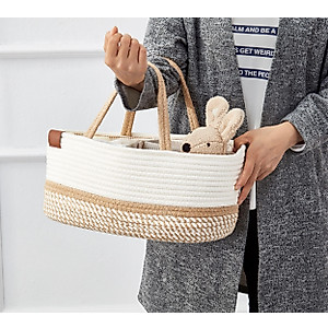 DECOMOMO Diaper Caddy, Baby Diaper Caddy Basket, Diaper Organizer for Changing Table Girl Boy Gift (Spiral Beige & White, Large)