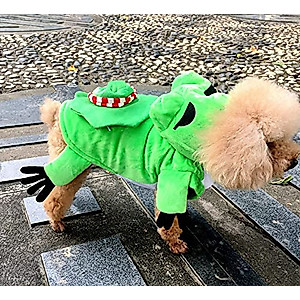 ChezAbby Funny Frog Dog Cat Costumes Pet Halloween Christmas Cosplay Clothes Adorable Flannel Kitten Outfits Clothes Soft Velet Puppy Apparel Fleece Doggie Sweater Warm Cat Coat