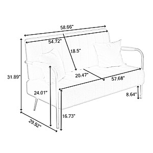 Klwenas Maec 59" Modern Cashmere Loveseat Sofa,Tufted Small Love Seat w/2 Pillows Golden Chrome Legs,2-Seater Upholstered Mini Sofa Couches for Small Space,Living Room Home Office (Pink)