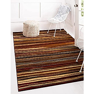 Unique Loom Barista Collection Modern, Abstract, Stripes, Urban, Rustic, Warm Colors Area Rug, 8' 0 x 10' 0 Rectangular, Multi/Beige