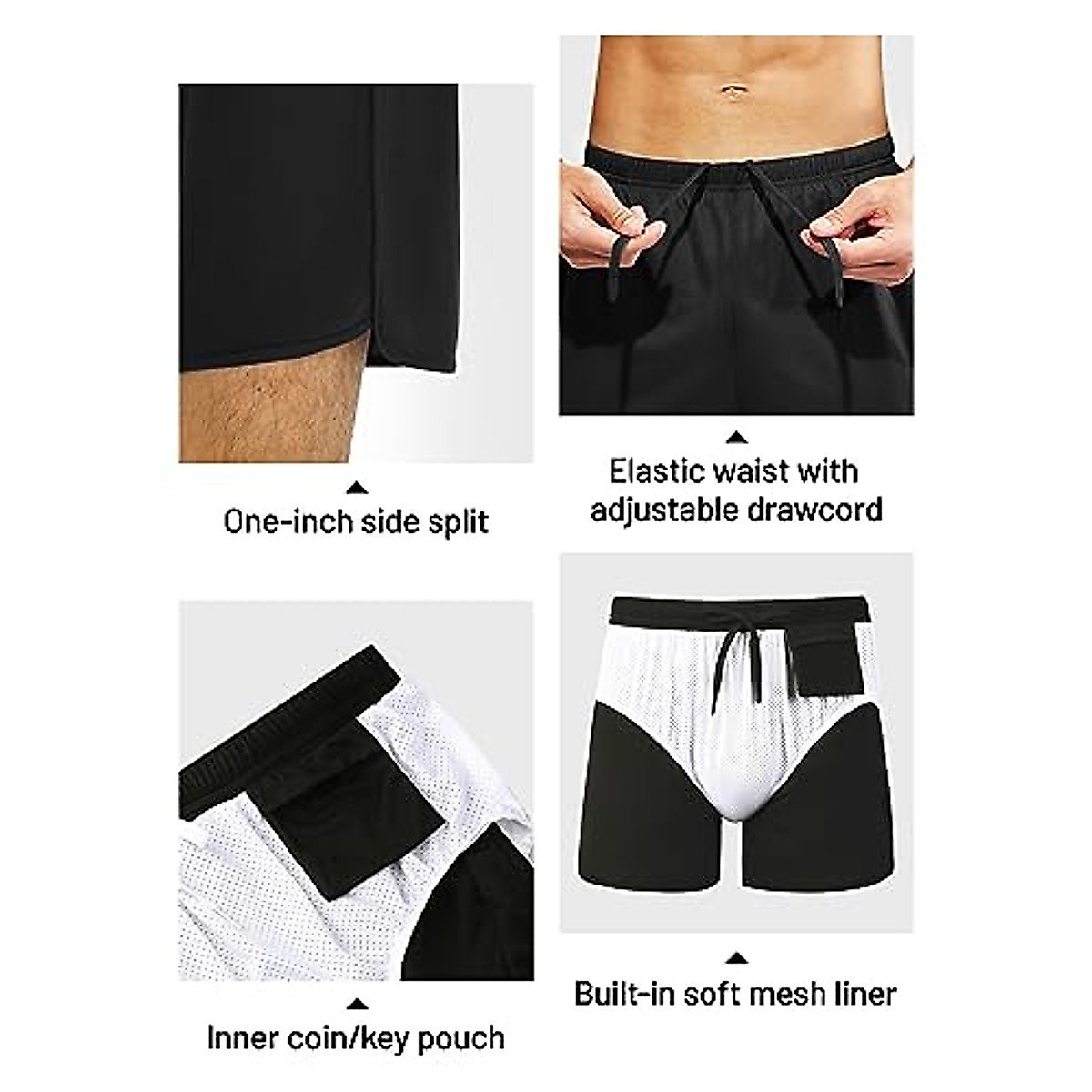 MIER Men's 3 Inch Athletic Running Shorts with Liner Quick Dry Active Lightweight Gym Sports Workout Shorts for Men, Black, M