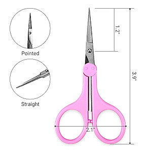 Humbee Eyebrow Scissors, Small Scissors for Facial, Nose, Eyebrow, Mustache, and Beard Hair Trimming & Grooming, Straight Edge, Pink Long Cap