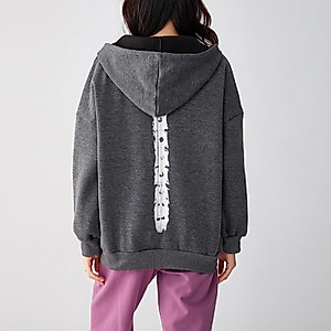 Karwuiio Women Men Zip Up Hoodie Y2k Vintage Graphic Oversized Sweatshirt Jacket Pullover Coats Gothic Streetwear (All Black, XL)