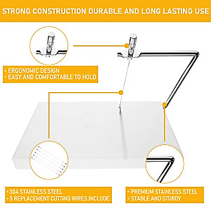 Cheese Slicer - Cheese Cutter with 5 Replacement Upgrade Thick Cutting Wires - Heavy Duty 5" x 8" Marble Board Cheese Slicer for Block Cheeses, Butter, Etc - Kitchen Gadget Cheese Slicer Tool - White
