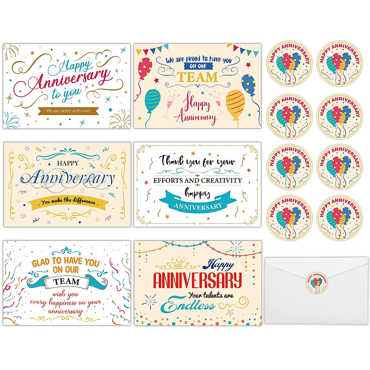 72Sets Employee Anniversary Cards Business Employee Thank You Cards Encouragement Work Team Greeting Cards 6 Different Design Card Notecards Staff Appreciation Anniversary Cards including 36Pcs