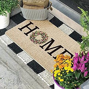 Artoid Mode Home Tulips Lily Wreath Decorative Doormat, Seasonal Spring Holiday Low-Profile Floor Mat Switch Mat for Indoor Outdoor 17 x 29 Inch