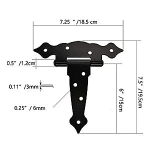 ANNURA Heavy Duty Hinge,Long Strap T Hinge, 4 X 6 Inch Heavy Duty Hinges Black Iron T-Shaped Triangular Slotted Hinges Shed Wood Fence Door Hinges Hardware Door Accessories