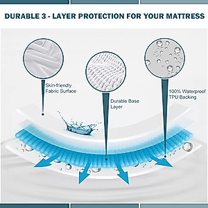 Full Waterproof Mattress Protector Deep Pocket Mattress Cover, Soft Breathable Mattress Pad, Fitted Noiseless Waterproof Bed Cover Stretch to 19"