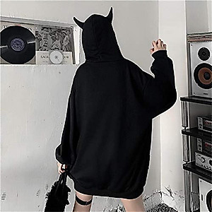 GokeJE Women Oversized Devil Horn hoodie Hooded Y2k Zipper Sweatshirt Casual Loose Long Sleeve Hoodies Pullover Tops Black