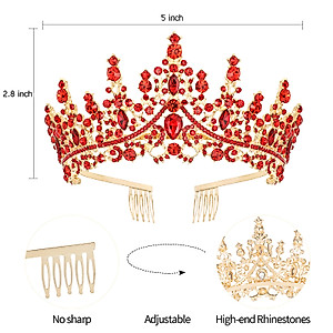 Velscrun Red Crystal Birthday Tiara Crowns for Women Girls Elegant Princess Crown with Combs Birthday Girl Headband Sash Happy Birthday Party Decorations Birthday Gift Cake Topper Hair Accessories