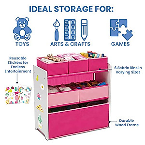 Delta Children Design and Store 6 Bin Toy Organizer, White/Pink