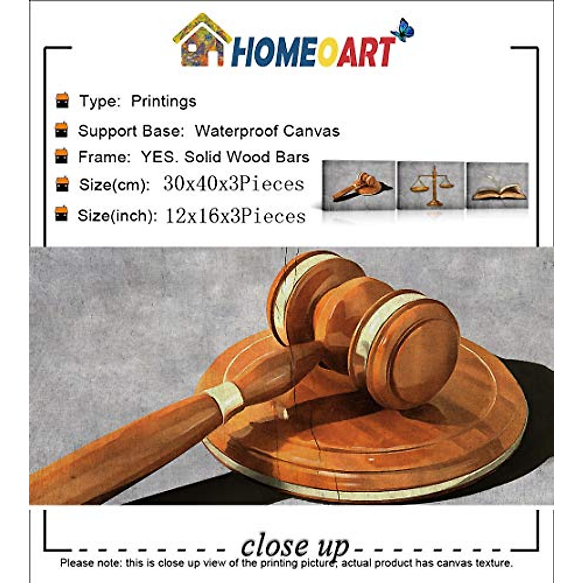 HOMEOART Lawyer Office Decor Painting Black and White Canvas Prints Framed Ready to Hang 12"x16"x3 Panels