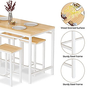 AWQM 5 Piece Bar Table Set, Modern Counter Height Dining Table and Chairs Set for 4, Wood Kitchen Table and 4 Bar Stools for Small Spaces, Apartment, Pub, Dining Room, Beige