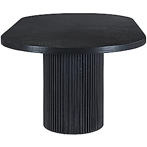 Meridian Furniture 725Black-T Belinda Collection Mid-Century Modern Solid Wood Black Oak Veneer Dining Table, Oval Design, Fluted Bases, 2 Leaves Included, 90"/106.5"/123" W x 47.5" D x 31" H, Black