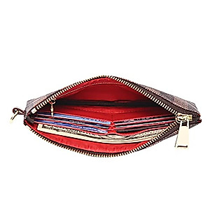 Luxury Wristlet Clutch Bag | Small Zip Pouch Handbag w. Card Slots | Classic Phone Purse Wallet for Men Women - Coated Canvas (Brown Stripe)