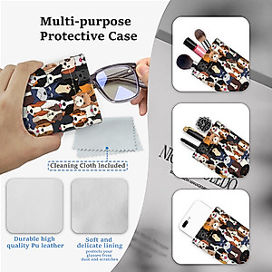 Einzelnn Sunglass Eyeglass Glasses Case Soft, Squeeze Top Portable Travel Leather Soft Sunglasses Case Pouch Bag for Women Men Cute Dogs