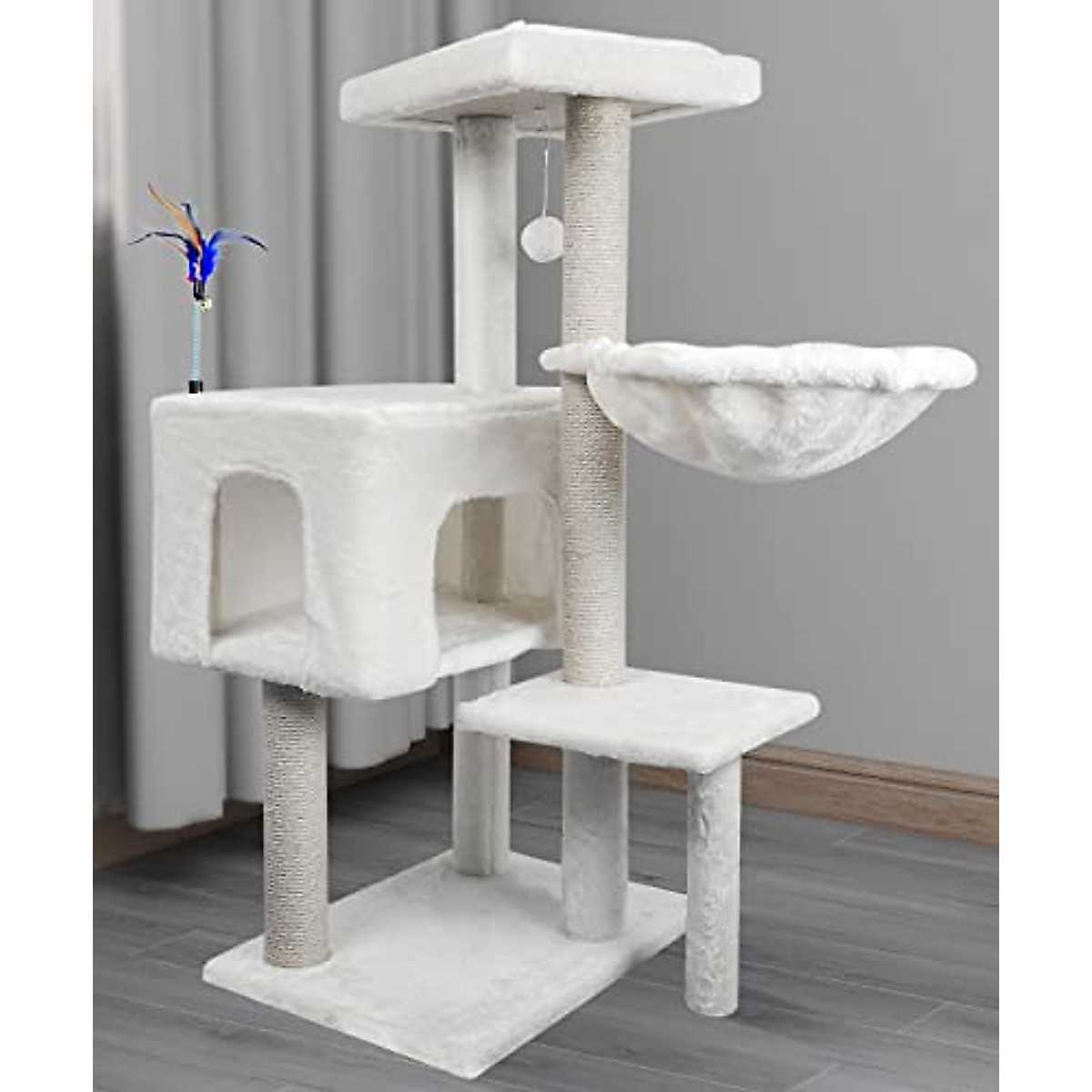 AIWIKIDE Cat Tree Has Scratching Toy with A Ball Activity Centre Cat Tower Furniture Jute-Covered Scratching Posts,Beige