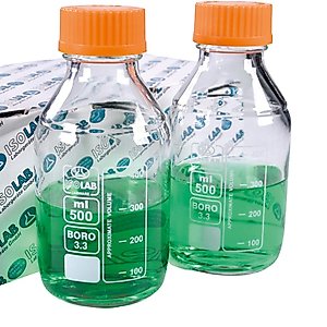 ISOLAB USA – Round Media Storage Bottle, 500ml, with GL 45 Screw Cap, Borosilicate 3.3 Glass, Pack of 2