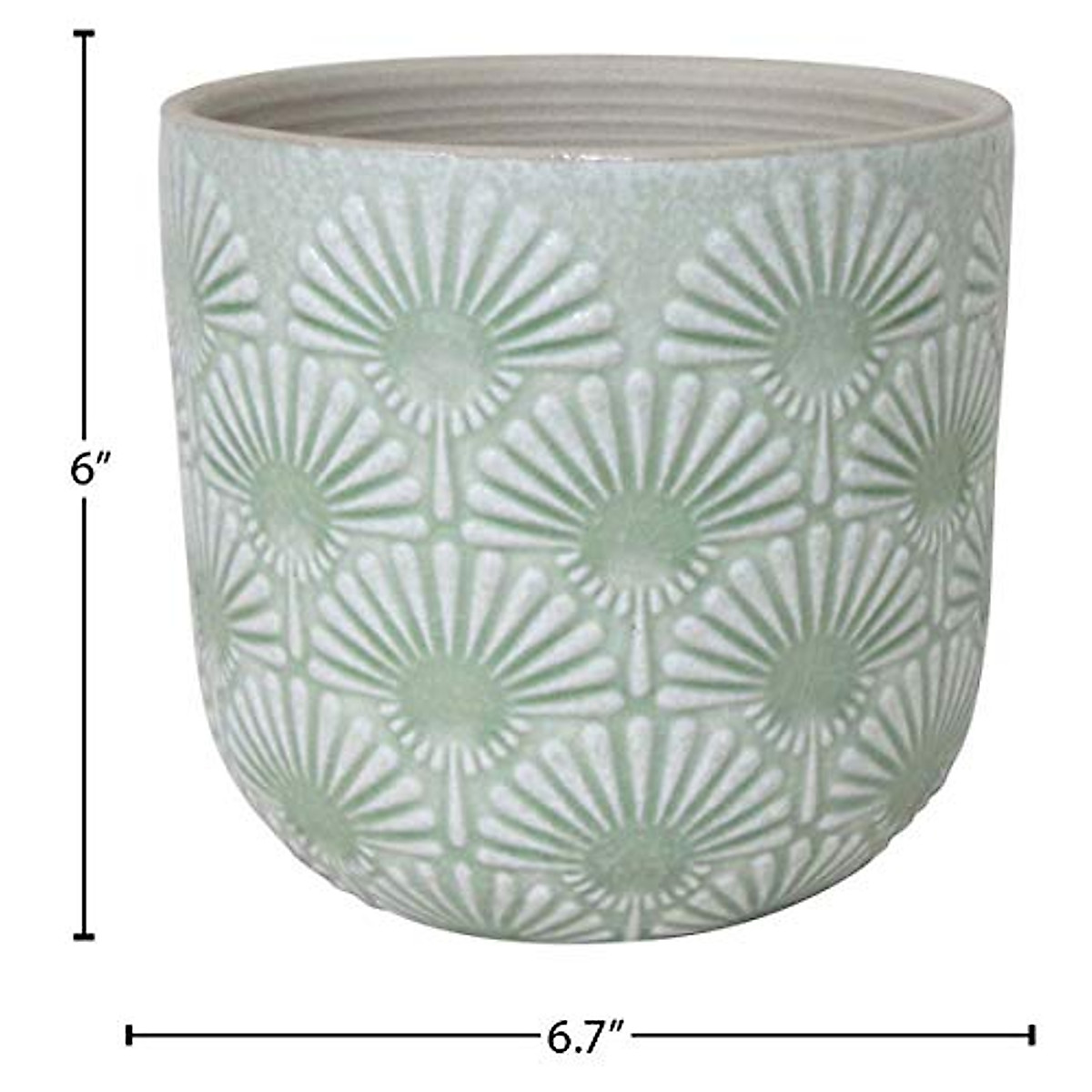 Amazon Brand - Stone & Beam Medium Fan-Embossed Planter, 6"H, Seafoam Green