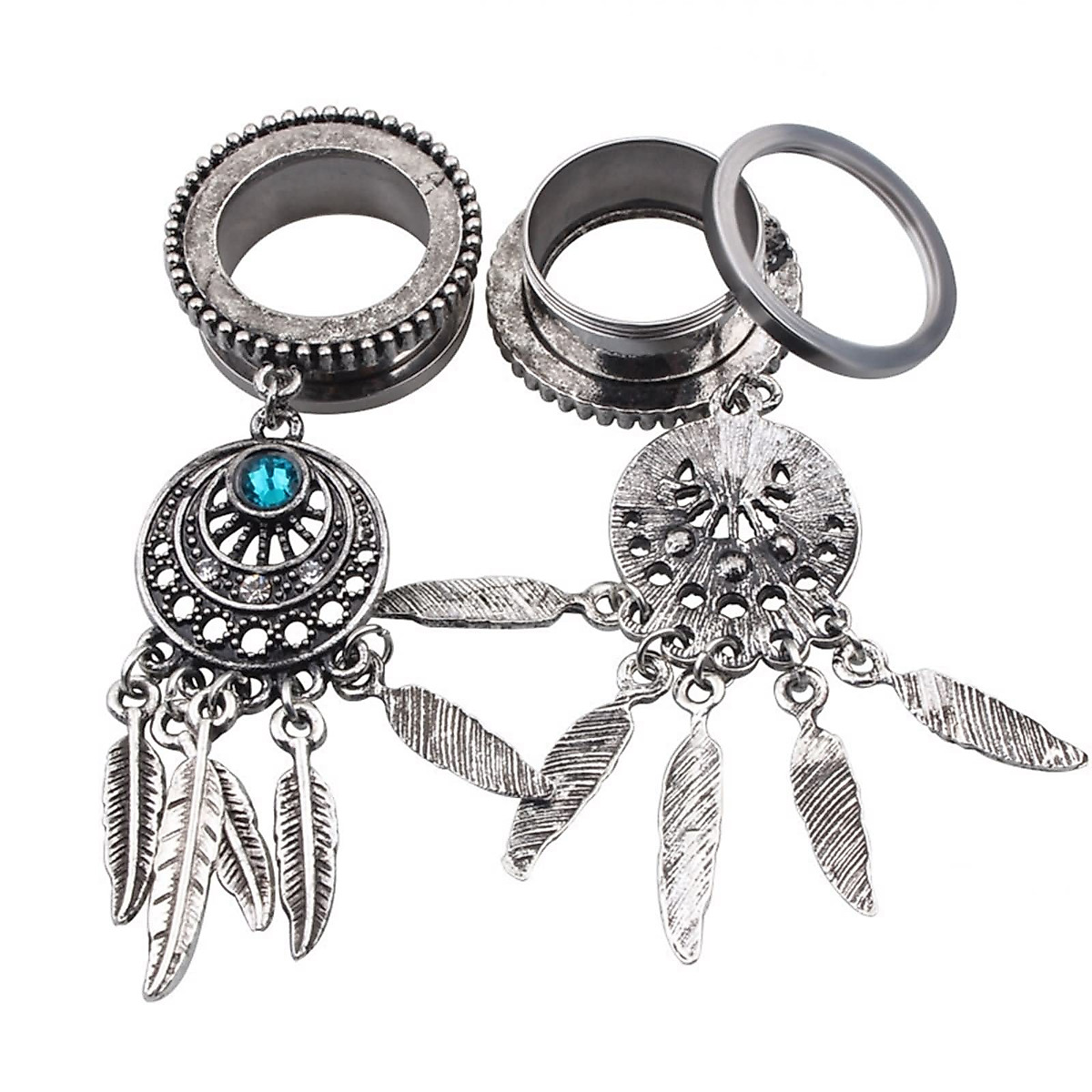 Aotiwe Vintage Gauges, Gauge Jewelry Leaves Dangle with Green Cubic Zirconia Silver 1 3/16 Inch 30mm Stainless Steel 2Pcs