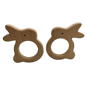 Alenybeby 10pcs Lovely Cartoon Wood Rabbit Pendant Pure Natural Animal Shape Beech Wooden Handmade Cut Pattern DIY Beading Necklace Pendant (rabbit 10pcs)