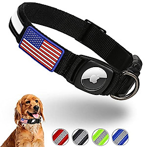 Reflective AirTag Dog Collar, FEEYAR Waterproof Air Tag Dog Collar [Black], Integrated Apple AirTag Holder Dog Collars with Flag Patch, GPS Tracker Dog Collar for Small Medium Large Dogs [Size XL]