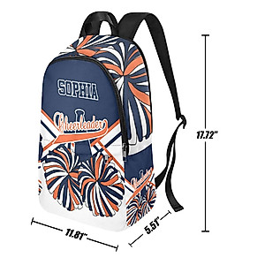 CUXWEOT Personalized Cheer Navy Blue Orange Cheerleader Backpack with Name Custom Travel Bag for women Men