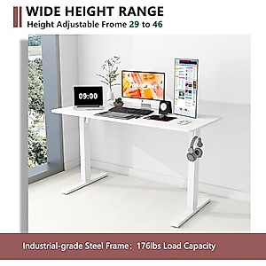 Win Up Time Standing Desk Adjustable Height Desk- Whole Piece Desktop Electric Adjustable Standing Desk, Height Adjustable Desk Stand Up Desk for Home Office Computer Desk,White 55x24Inch