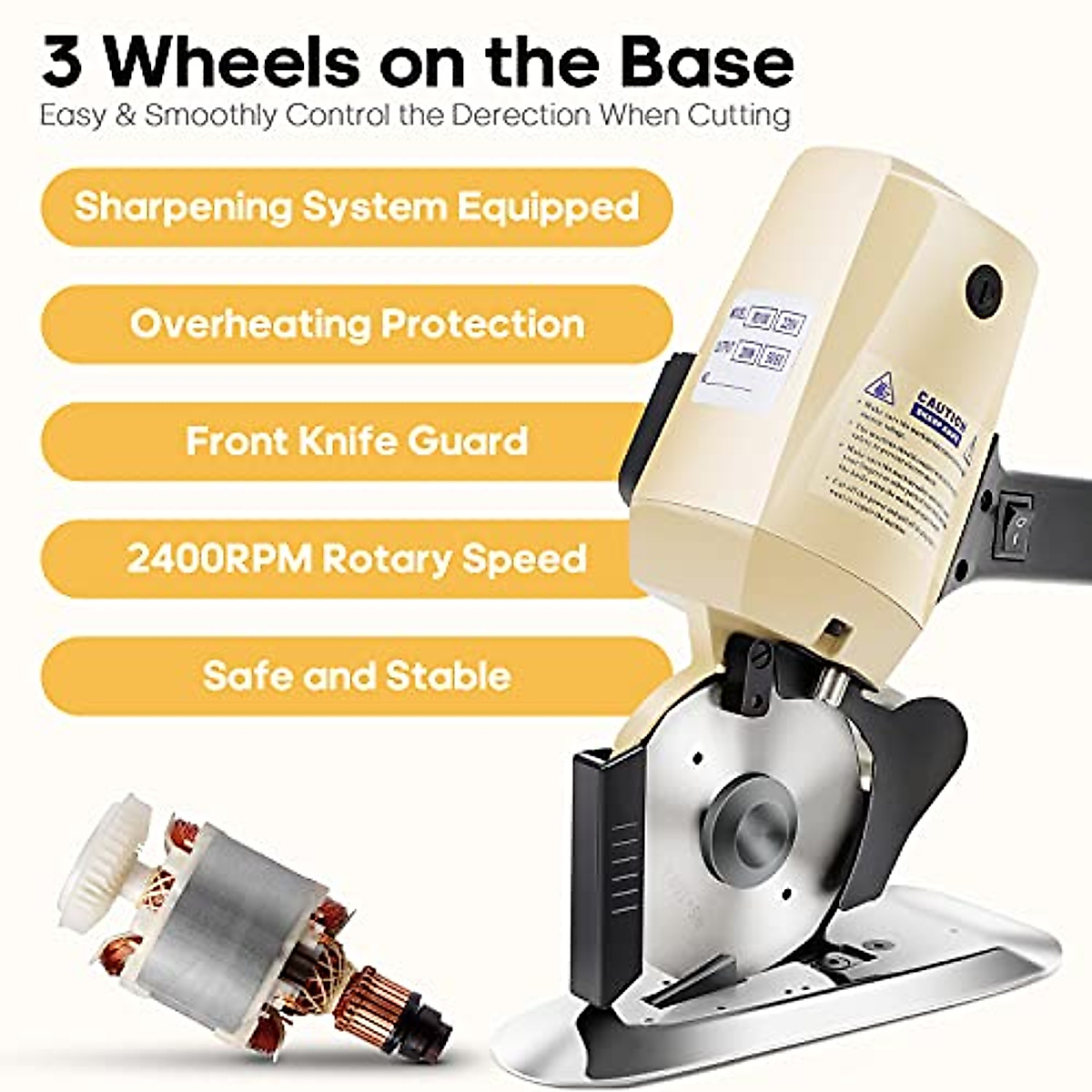 GPOAS Electric Rotary Fabric Cutter Cloth Cutting Machine 4 Inch Octagonal Blade Cloth Cutter Electric Scissors With Automatic Sharpener For Multi Layer Carpet Leather,Industrial Grade 110V