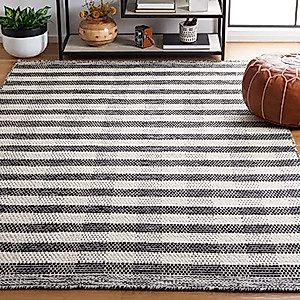 Safavieh Striped Kilim Collection 4' x 6' Black/Ivory STK807Z Flat Weave Wool & Cotton Area Rug