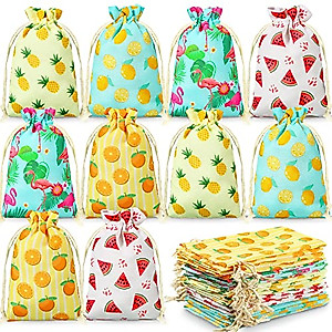 20 Pcs Luau Gift Bags with Drawstring Hawaiian Party Favor Bags Summer Fruit Canvas Bags Pineapple Candy Treat Bags Small Jewelry Pouches for Luau Party Birthday Wedding Supplies (5 x 7 Inch)