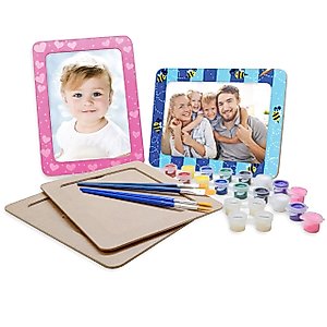 VHALE DIY Paint Your Own Picture Frame, 4 Sets of MDF Wood Photo Frames (5 x 7 inch) with Stand, for Children to Paint and Decorate, Classroom Arts and Crafts, Party Favors for Kids