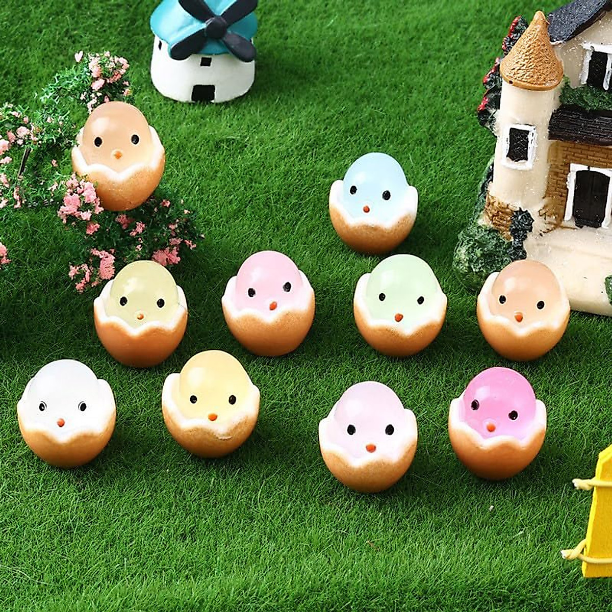 Ximimark 30pcs Luminous Cute Eggshell Chick Play House Toy Egg White Resin Car Decoration DIY Jewelry Accessories Children Surprise Gift