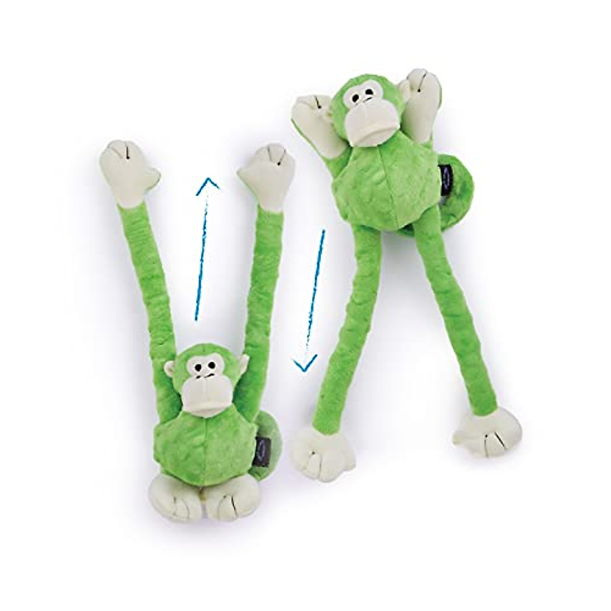 goDog Crazy Tugs Monkeys with Chew Guard Tough Plush Dog Toy, Green, Large