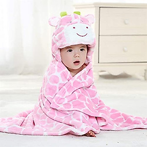 Gneliwm Baby Hooded Blanket Newborn Infant Soft Warm Swaddle Wrap Animal Face Coral Fleece Shower Bath Towel