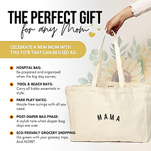 Sunflower Motherhood Mom Hospital Bag | Mama Canvas Tote Bag With Six Pocket Organization | Cute Tote Bags For Baby Shower Gifts For Mom | Mommy Bag for Hospital or Diaper Bag