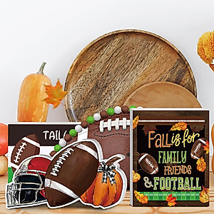 Fall Decor - Football Tiered Tray Decor Bundle 6 PCS - Fall Decorations for Home, 4 Football Wooden Signs - Wood Beads Garland - Mini Wooden Banner - Farmhouse Home Autumn Harvest Table Shelf Decor