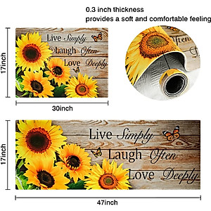 Sunflower Kitchen Rugs and Mats Yellow Sunflower on The Wooden Kitchen Decor Farmhouse Anti Fatigue Mat Non Skid Washable Standing Mat Live Laugh Love Kitchen Rugs17x30+17x47inch