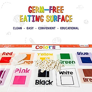 merka Disposable Placemats for Baby and Toddlers 12" x 18", 40 Pack Stick-on Table Mats for Restaurants, Includes Shapes, Numbers, Letter & Colors