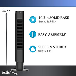 PHILODECO Industrial fan Tower Fans for Home,80 ° Vibration Remote Control Vertical Floor Fan, Multiple Modes, 9-Hour Timer, Bladeless Floor Fan, Led Display Screen,Silent Bedroom Fan, 4 Speeds,