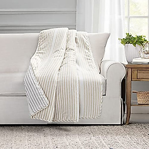 Lush Decor Farmhouse Drew Stripe Silver-Infused Throw Blanket, 60" x 50", Neutral & Gray