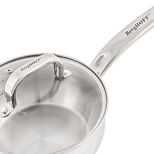 BergHOFF Belly Shape 18/10 Stainless Steel 8 Inches Saucepan 3.2qt., Glass Lid, Fast, Evenly Heat, Induction Cooktop Ready