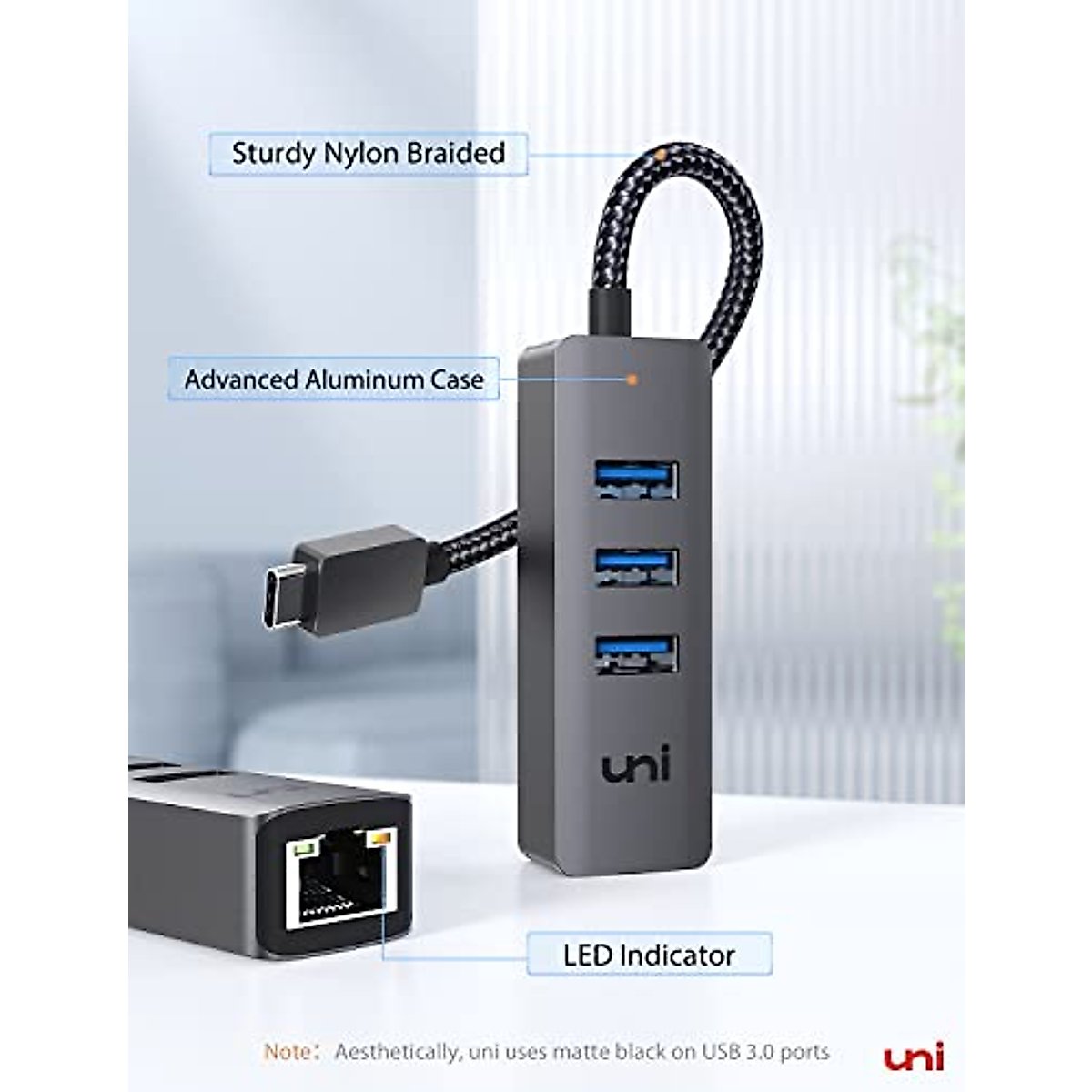 USB C to Ethernet Adapter, uni USB-C Hub with RJ45 Gigabit, [Thunderbolt 3/4 Compatible] USB 3.0 Multiport Hub for MacBook Pro/Air, iMac, iPad Pro, Surface Pro 7, Chromebook, XPS 17/15/13, and More