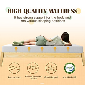 PayLessHere 8 inch Memory Foam Mattress Cooling Gel Green Tea Infused Mattress,Fiberglass Free,CertiPUR-US Certified,Cooler Sleep Supportive & Pressure Relief,Mattress in Box, White Full