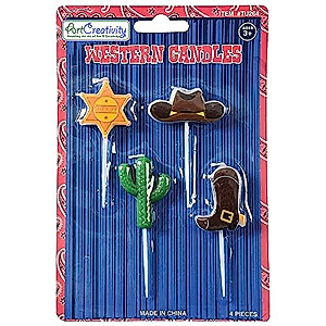 ArtCreativity Western Pick Candles, Set of 4, Cowboy Themed Birthday Cake Candles, Birthday Party Supplies and Decorations, Cake Topper, Cupcake Topper