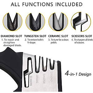 4 Stage Manual Kitchen Knife Sharpener - XPANON Professional Stainless Steel Chef Knives Sharpener with Scissors Sharper, Easy to Use for Kitchen, Camping & Hiking