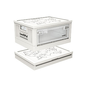 Lumopal Collapsible Storage Bins, 47qt Storage Box Camping Folding Sturdy Large Plastic Storage Crates Organizer Stackable with lid (Light Grey)