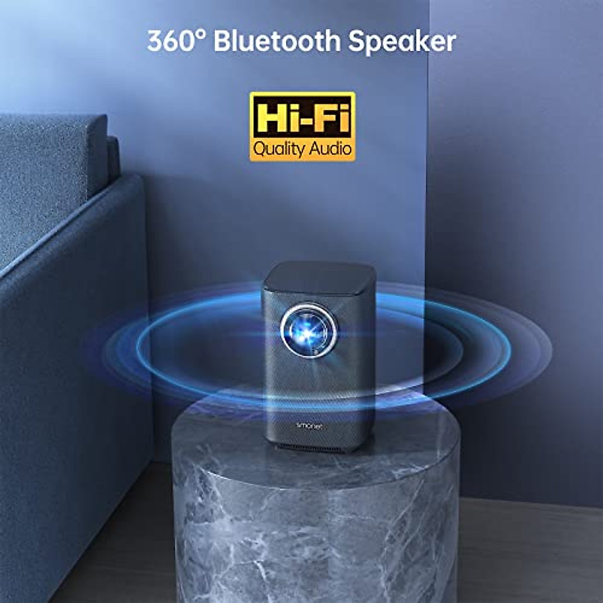 WiFi Mini Projector SMONET Movie Projector, 150 ANSI Lumens 1080P Supported Native Portable Projector with Tripod, Home Theater, 360° Bluetooth Speaker, Compatible with Android/iOS/HDMI/USB/AV